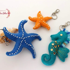 Felt Starfish Blue Starfish Keyring Summer Keychain Bag - Etsy