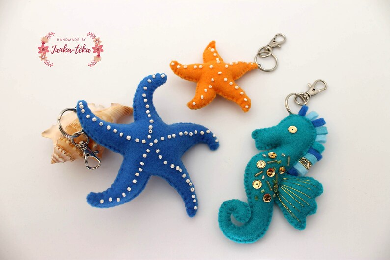 Felt Starfish Blue Starfish Keyring Summer Keychain Bag - Etsy