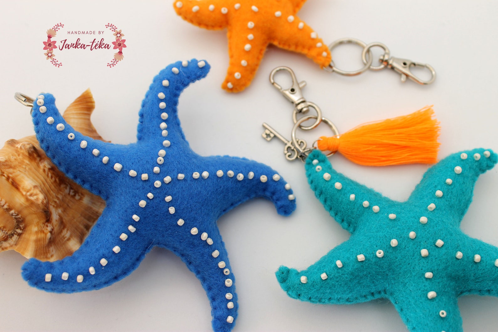 Felt Starfish Blue Starfish Keyring Summer Keychain Bag - Etsy