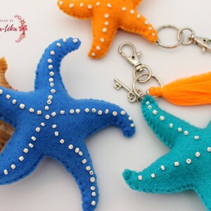 Felt Starfish Blue Starfish Keyring Summer Keychain Bag - Etsy