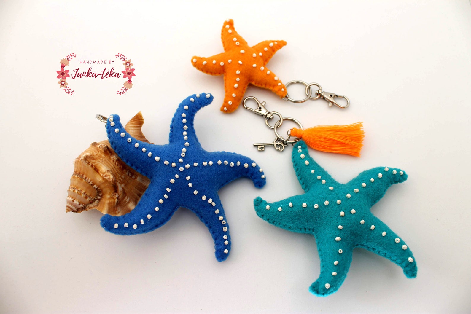 Felt Starfish Blue Starfish Keyring Summer Keychain Bag - Etsy