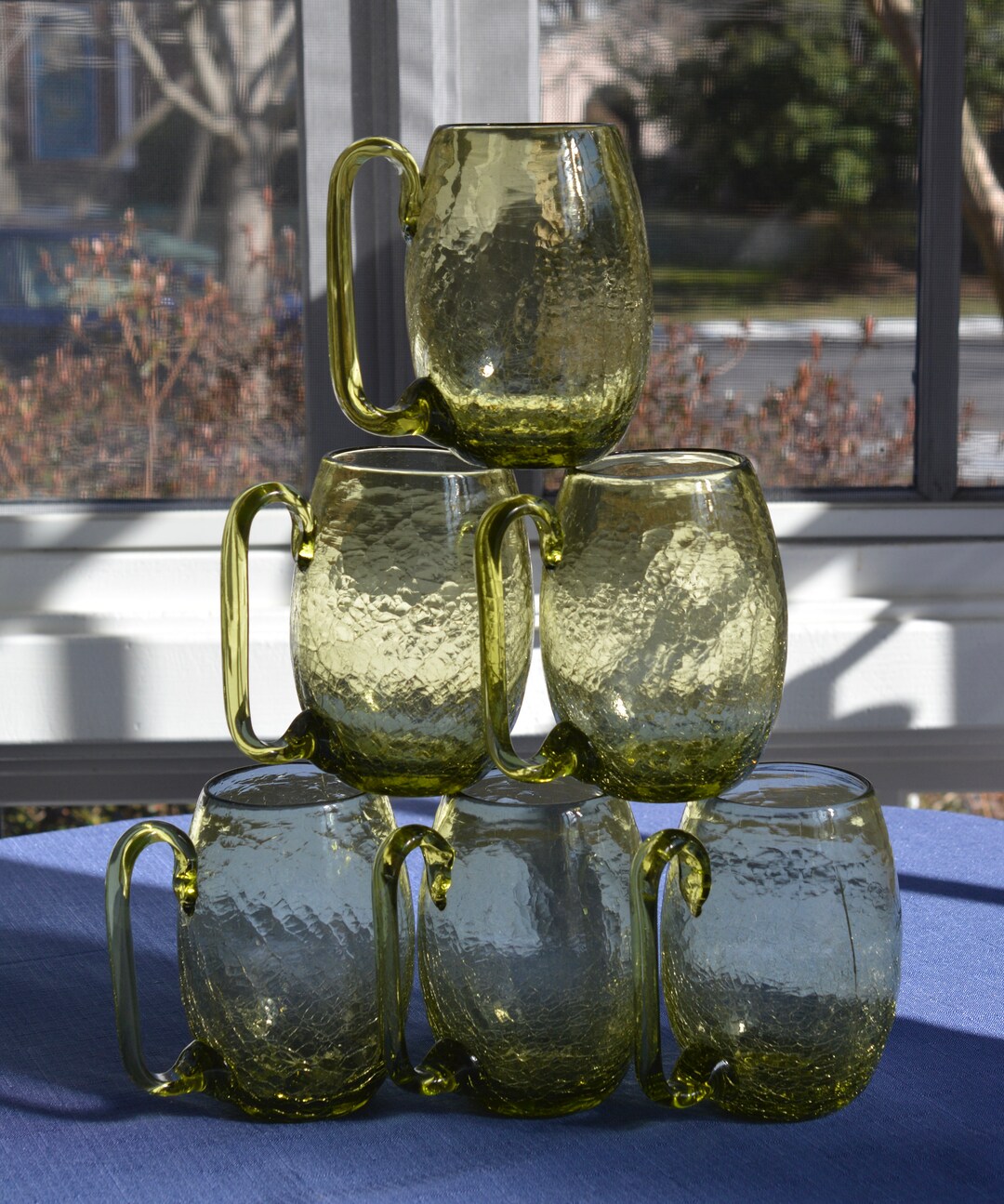 Mid Century Blown Crackle Glass Barrel Mugs Set of Six - Etsy
