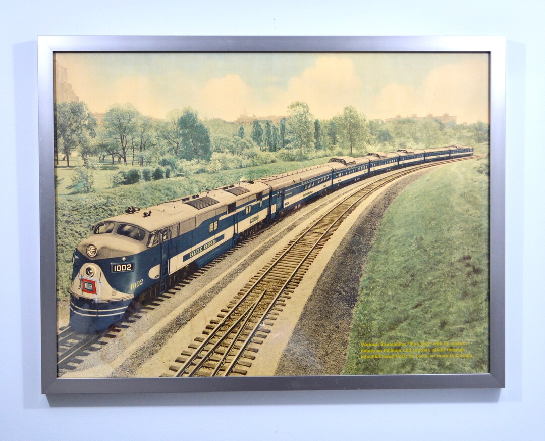 Vintage Wabash Streamliner Blue Bird Train Illustration - Etsy
