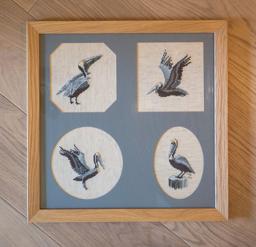 Vintage Cross Stitch Embroidery Pelican Bird Wall Art 1980s - Etsy