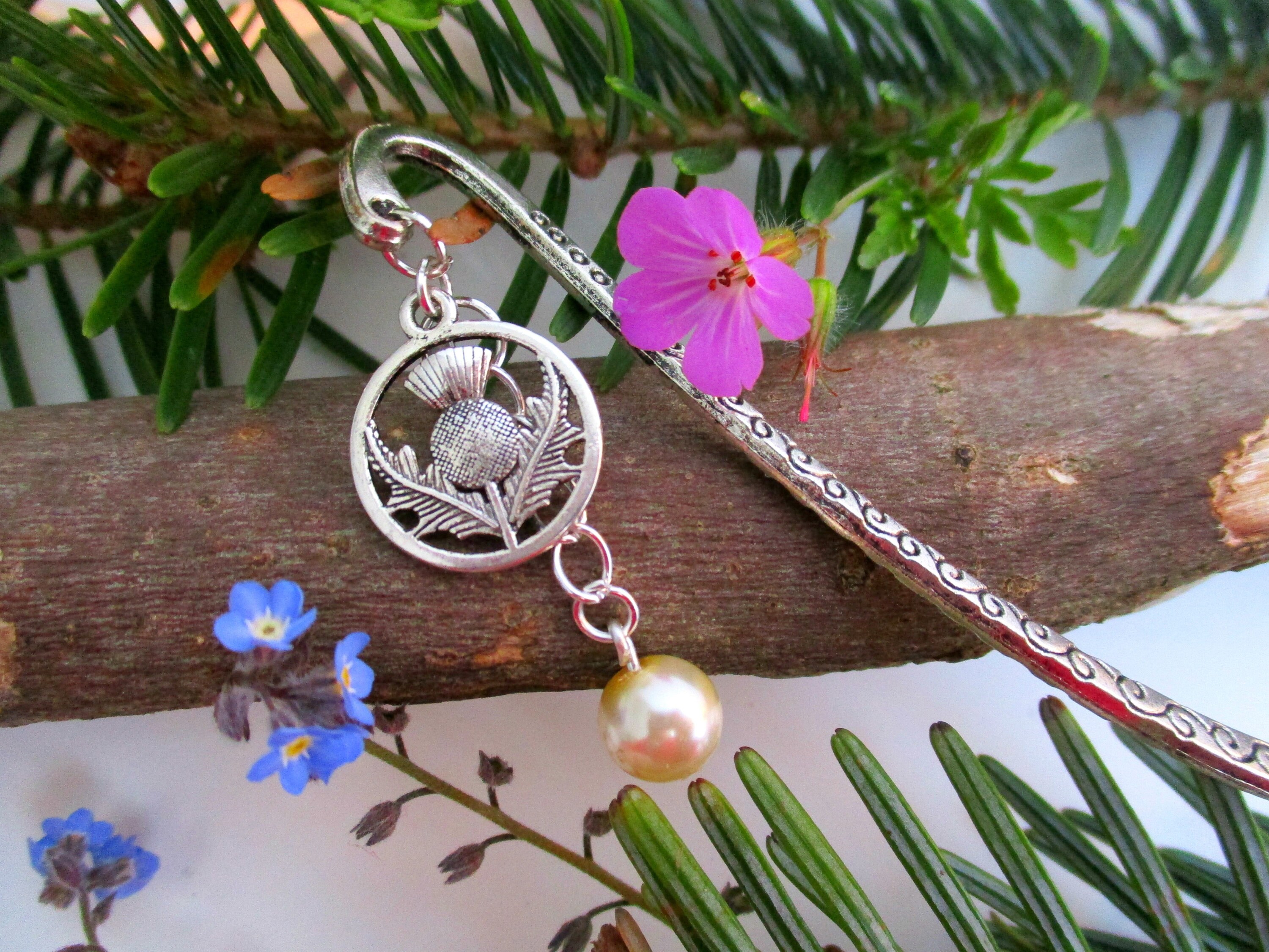 Thistle Bookmark With Pearl Charms Scotland Scottish - Etsy UK