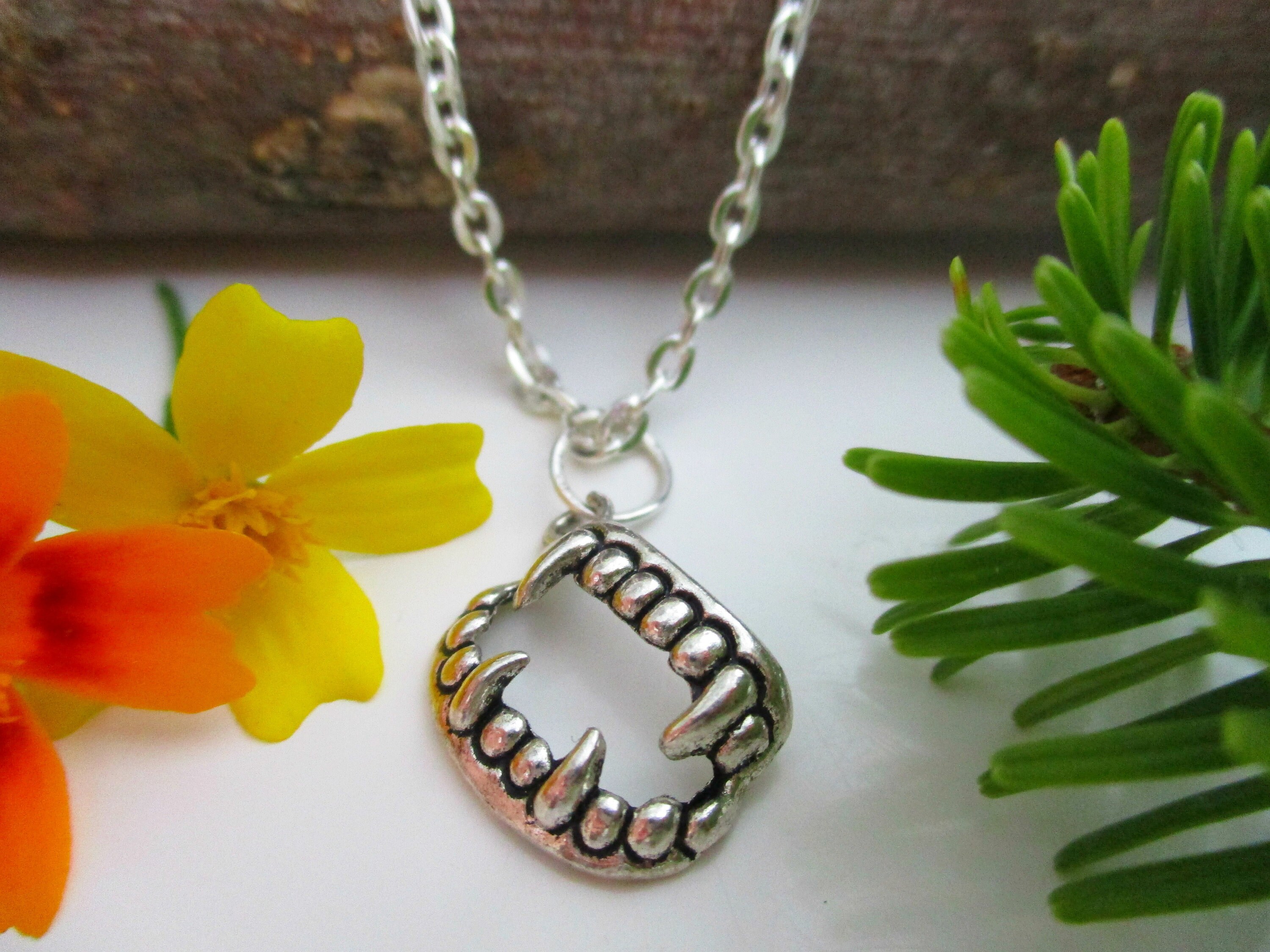 Personalised Vampire Teeth Necklace Halloween Spooky | Etsy