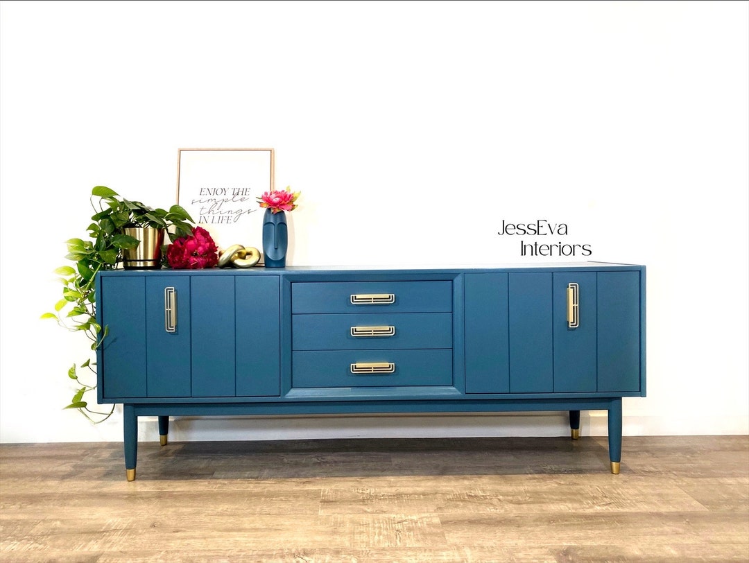 G Plan Sideboard, Mid Century Modern Sideboard, Painted Blue Sideboard ...