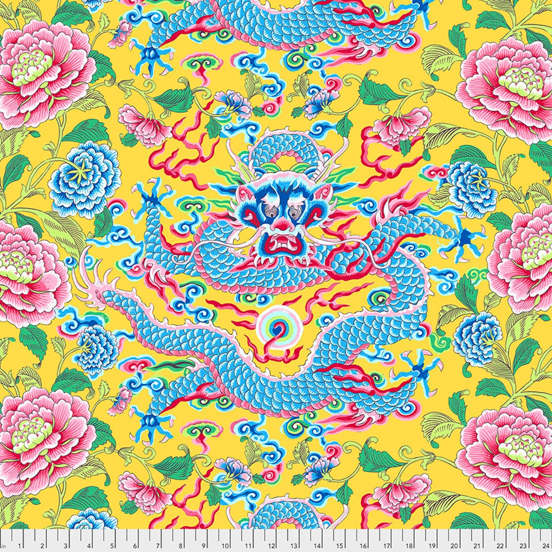 Snow Leopard Designs Silk Road Dragon & Peony Fabric by Philip Jacobs ...