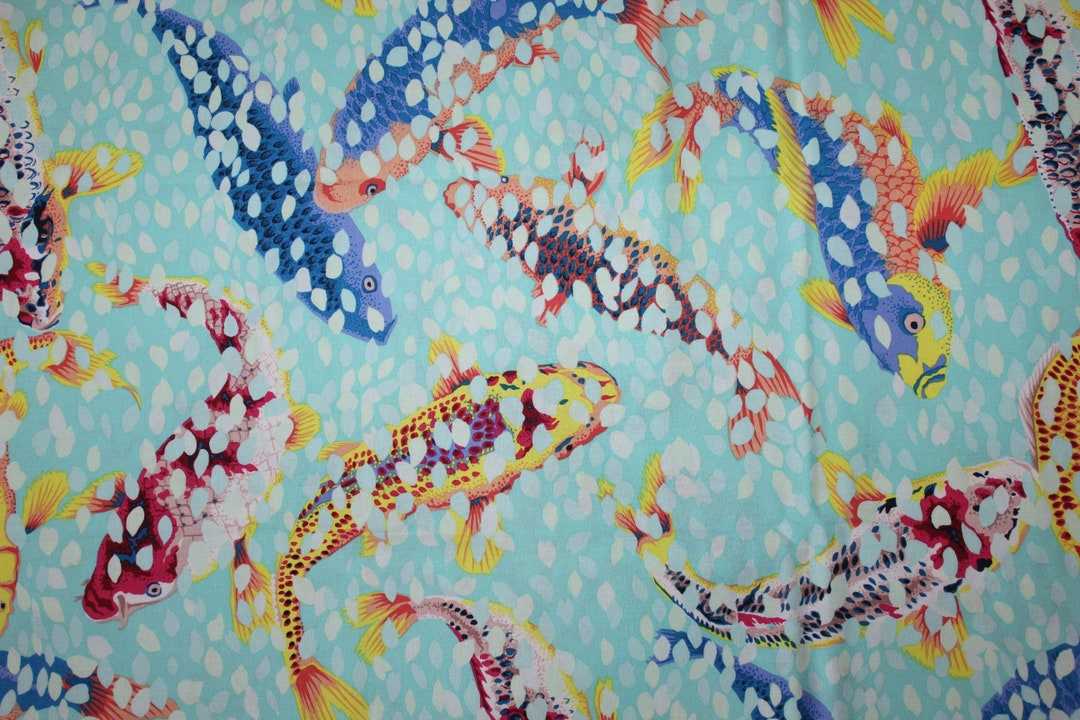 Snow Leopard Designs Carp and Petals Fabric by Philip Jacobs for ...