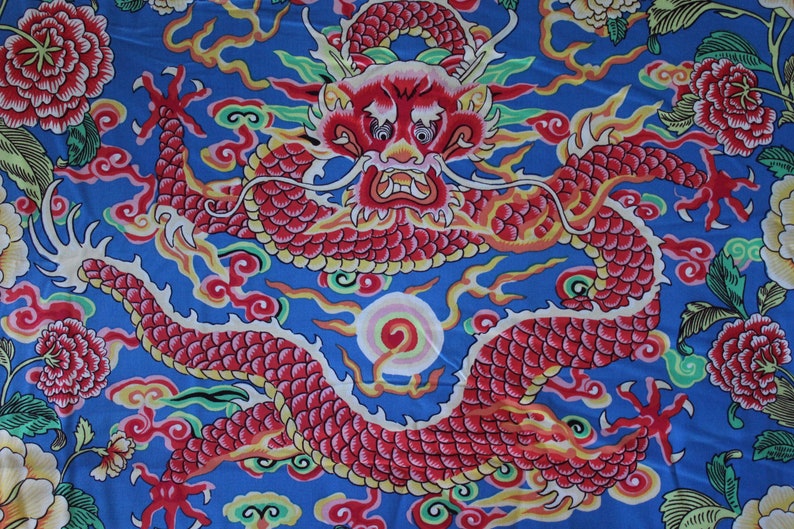 Snow Leopard Designs Silk Road Dragon & Peony Fabric by Philip Jacobs ...