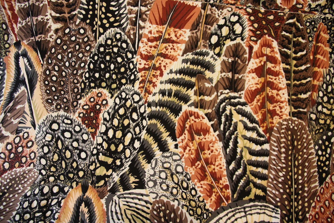 Snow Leopard Farmyard Feathers Fabric by Philip Jacobs for Freespirit ...