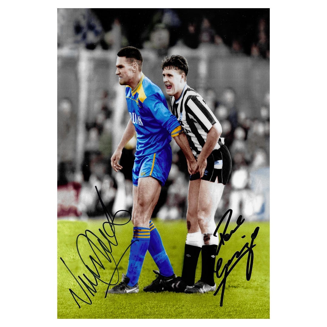 Paul Gascoigne Vinnie Jones Signed Ball Squeeze Photo Gazza Autograph ...