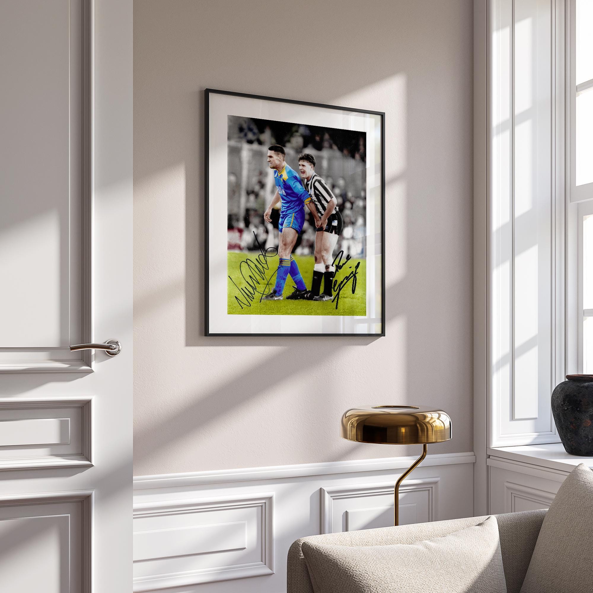 Paul Gascoigne Vinnie Jones Signed Ball Squeeze Photo Gazza Autograph ...