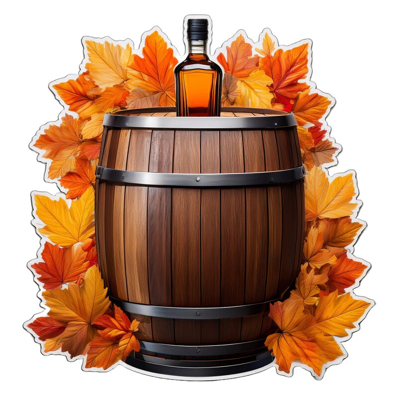 Whiskey Barrel With Fall Foliage Sticker PNG | Rustic Autumn Design - Etsy