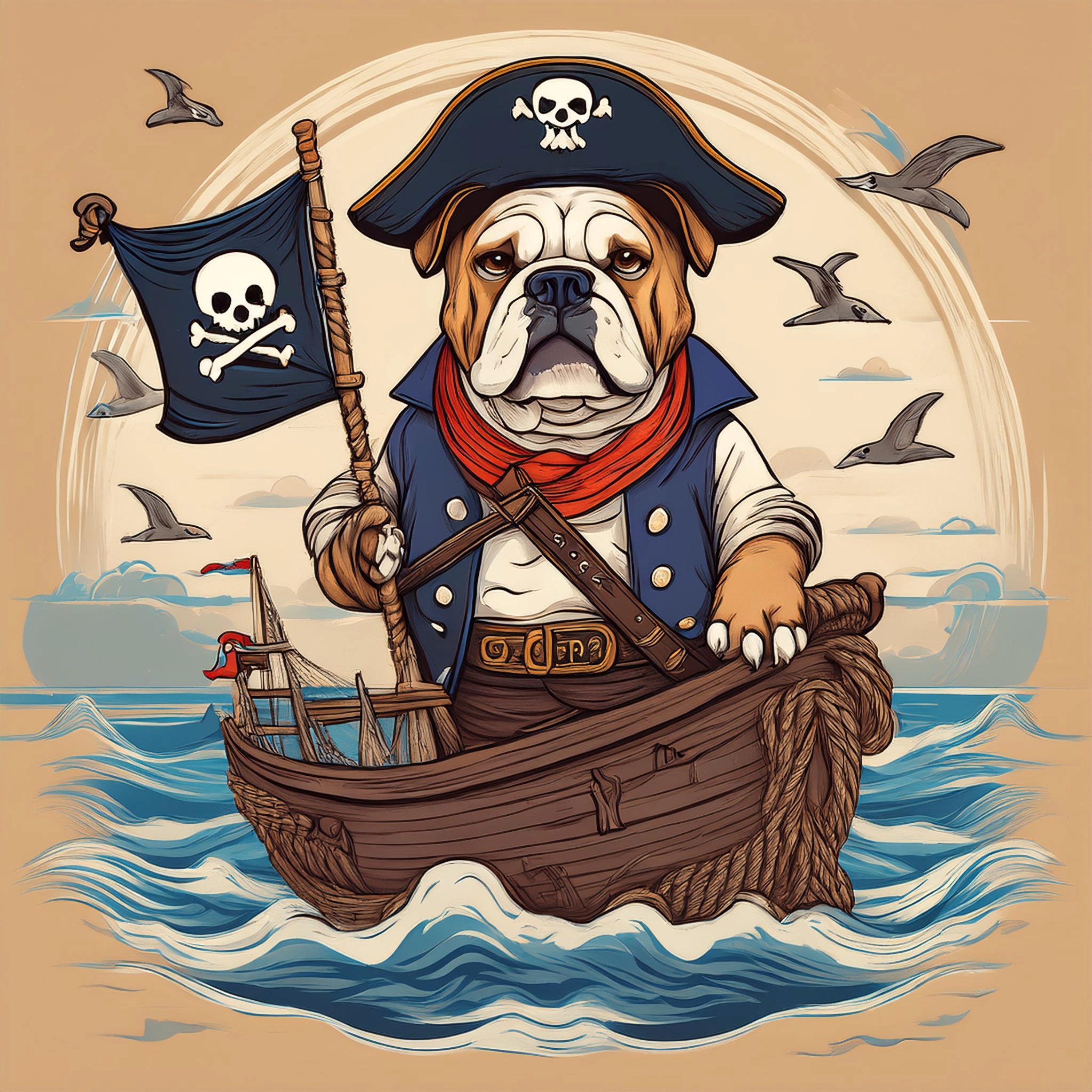 Pirate Bulldog PNG | Fun Nautical Pirate Dog Art - Etsy