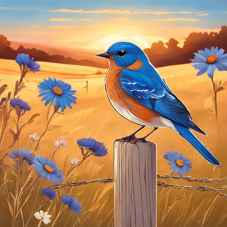 Eastern Bluebird in New York Countryside PNG | Peaceful Nature Art - Etsy