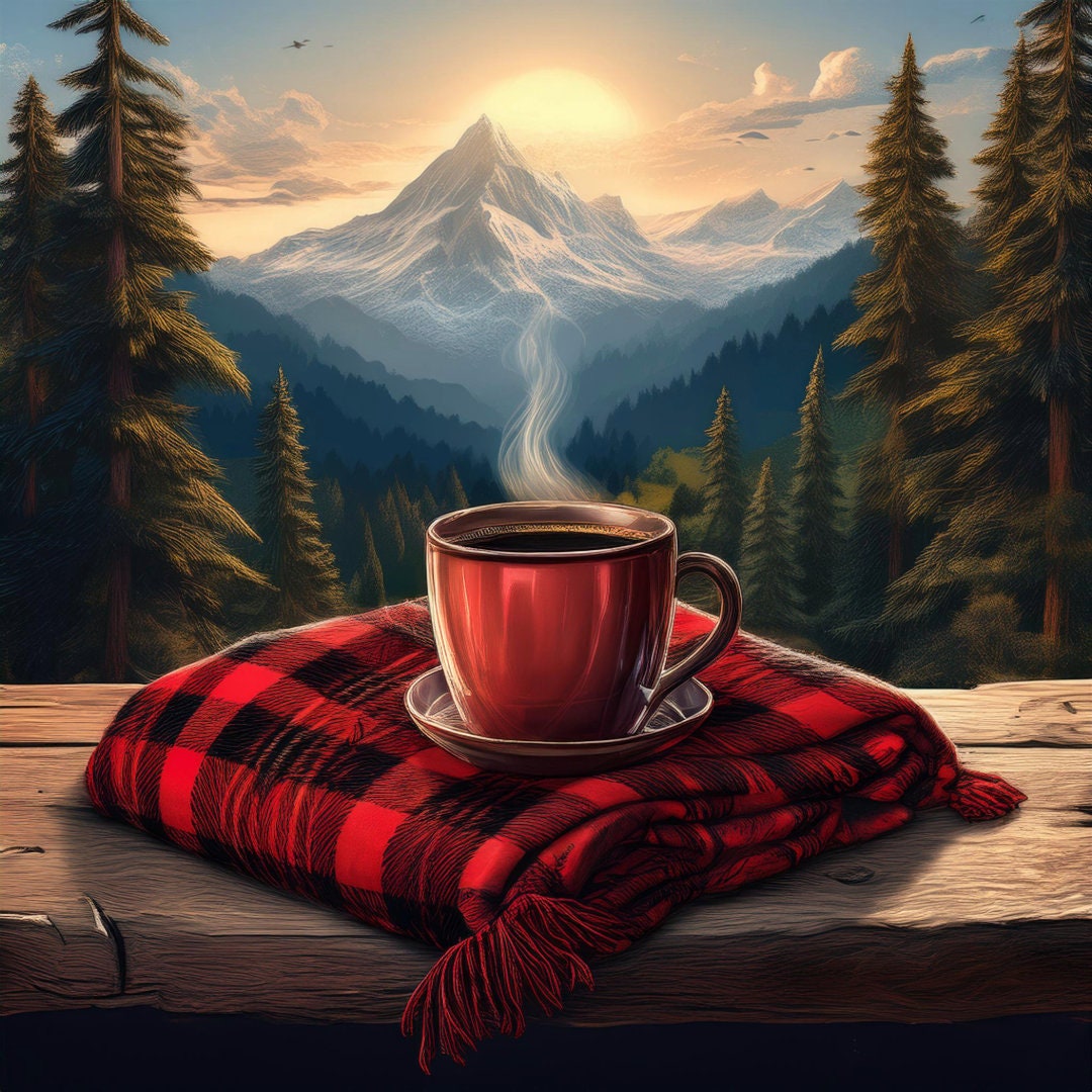 Coffee With Flannel Blanket | Cozy Cabin Coffee Artwork - Etsy