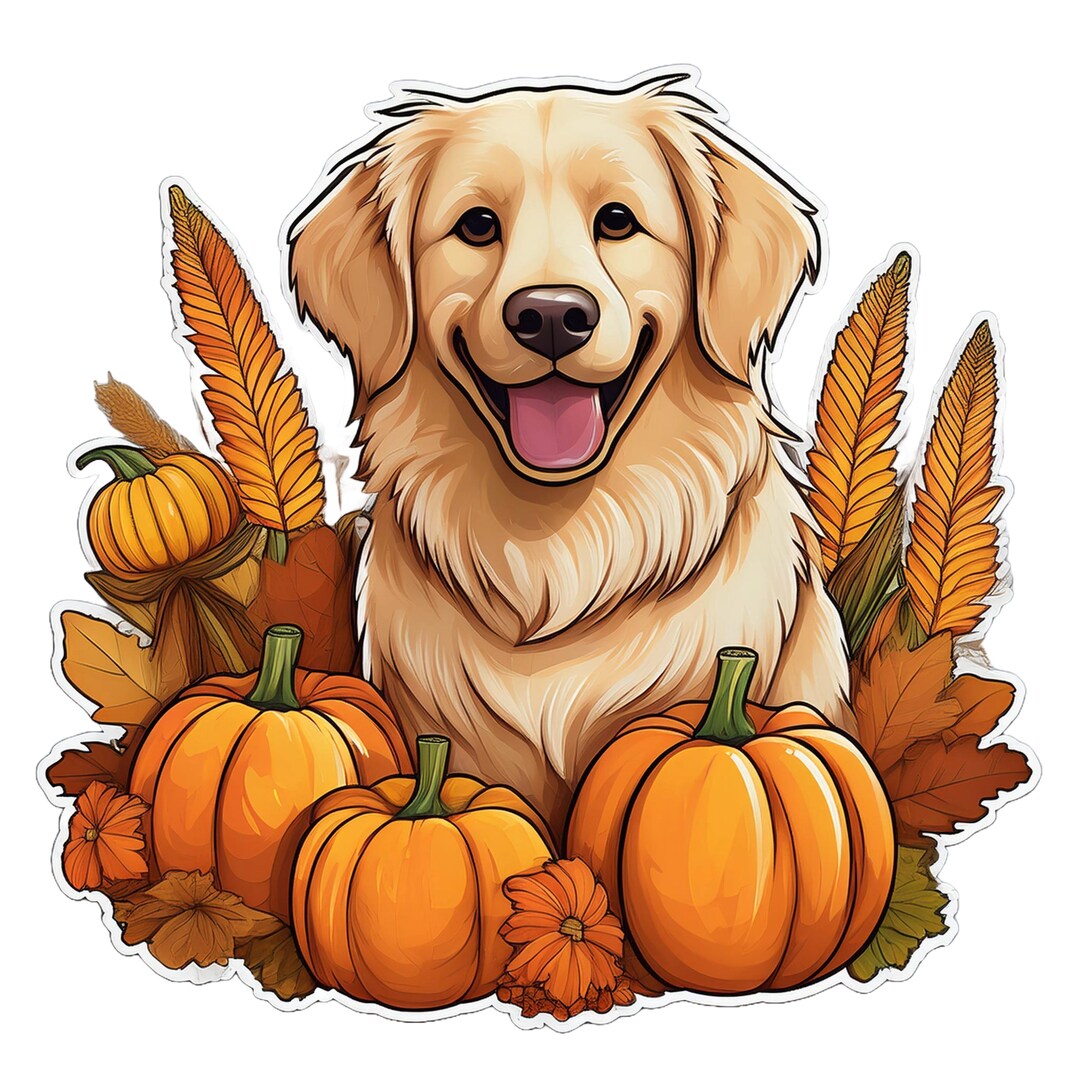 Golden Retriever in Pumpkin Patch PNG - Etsy