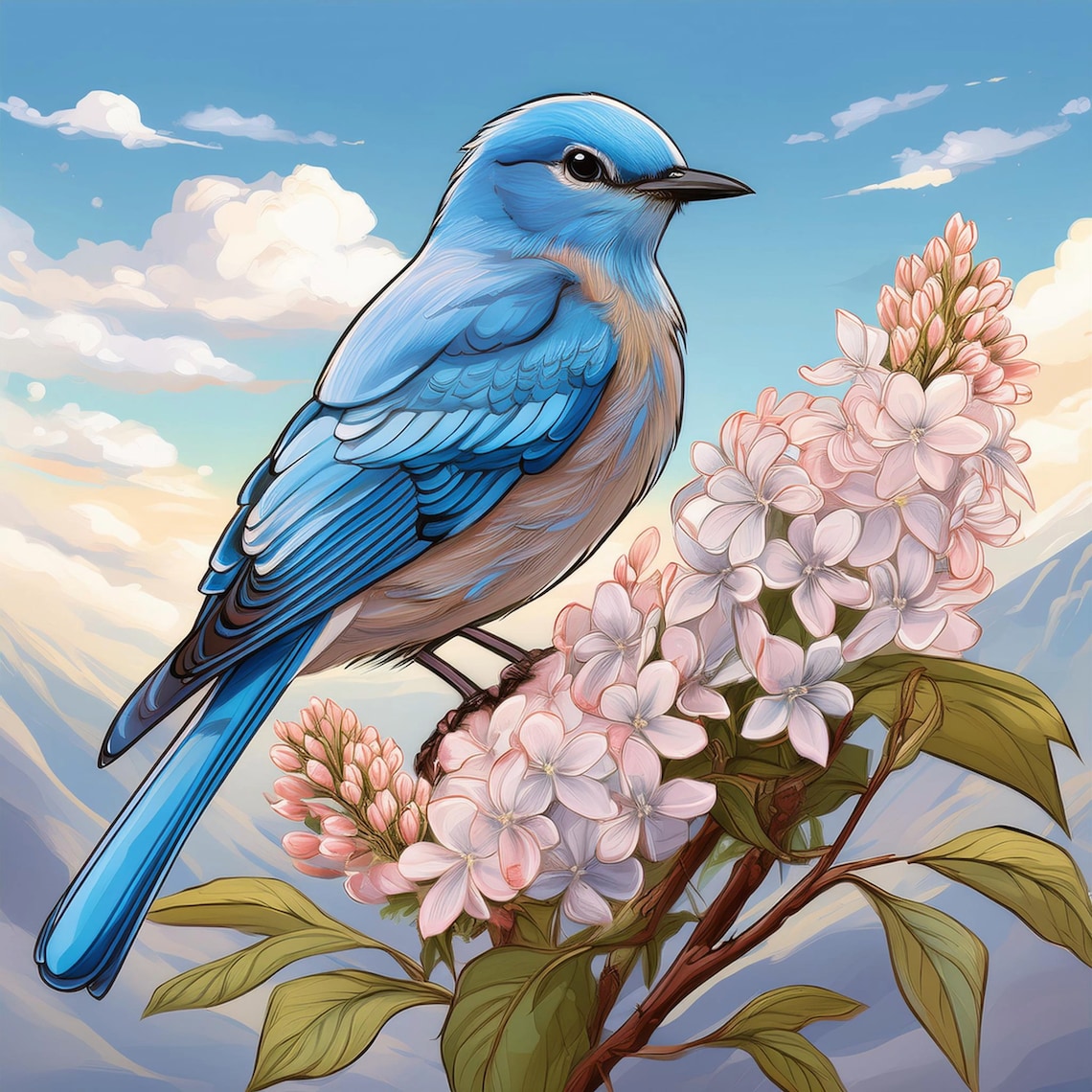 Mountain Bluebird on Syringa Flower PNG | Idaho State Bird and Flower ...