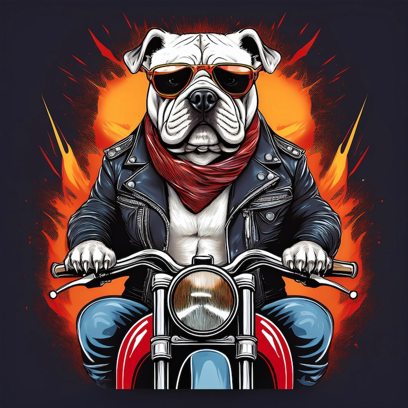 Bulldog Biker PNG | Tough Motorcycle Dog Art - Etsy