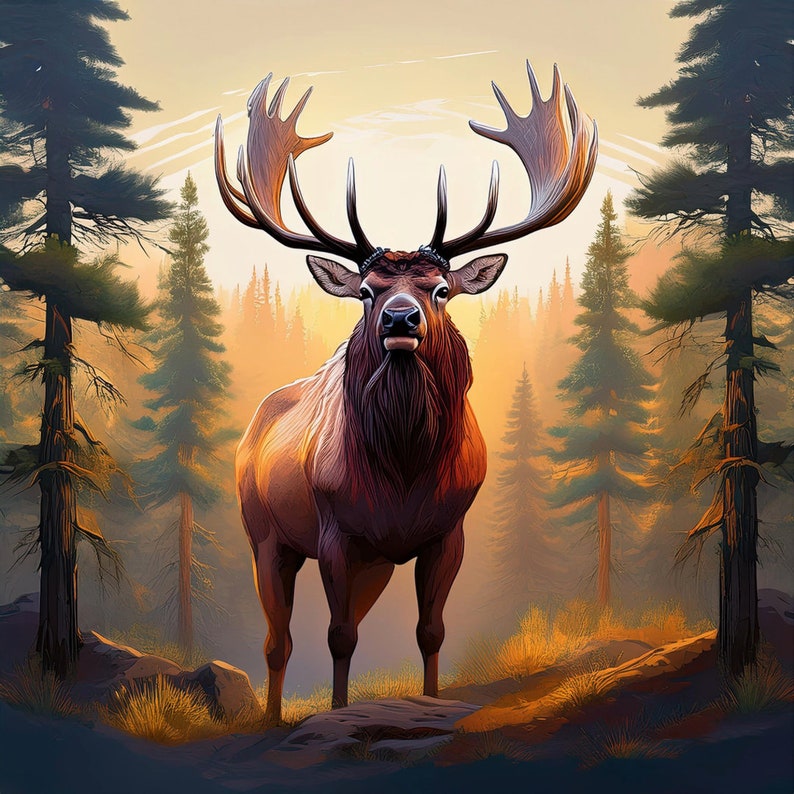 Elk Bugling in Yellowstone Forest PNG | Majestic Wildlife Art - Etsy