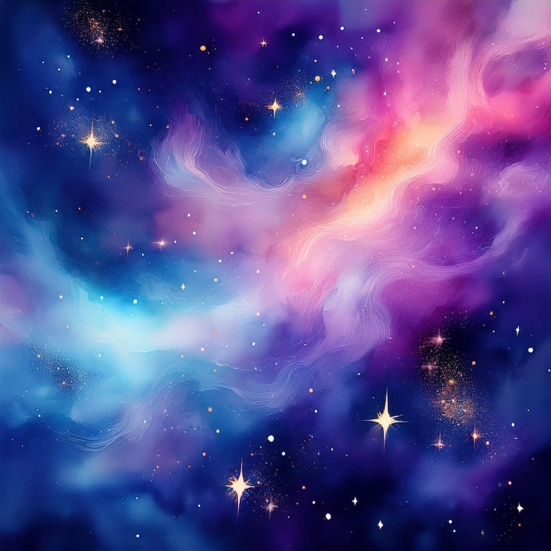 Watercolor Galaxy Background PNG | Starry Night Sky Art - Etsy
