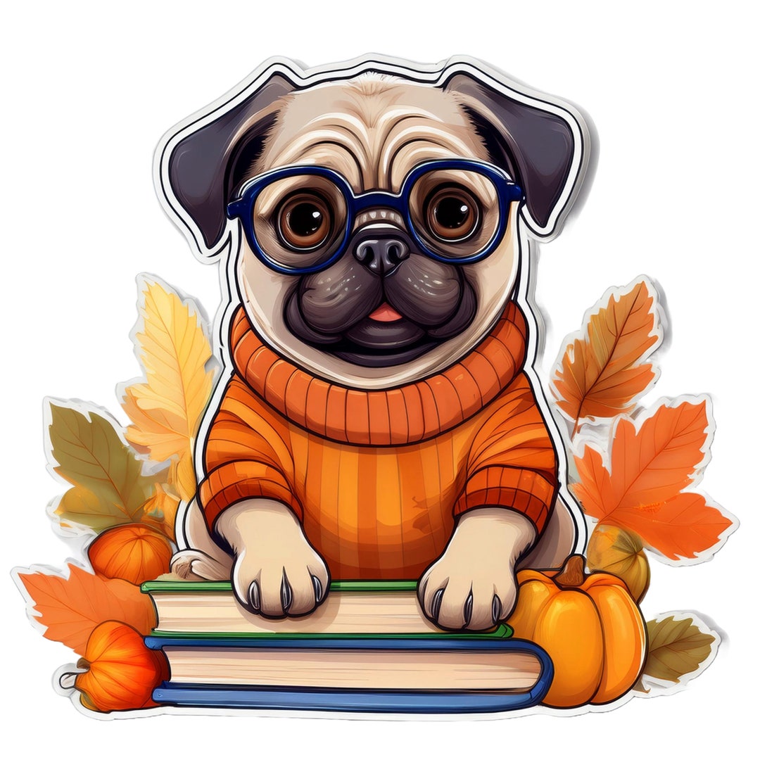 Pug in Sweater With School Books Sticker PNG | Fall Back-to-school ...