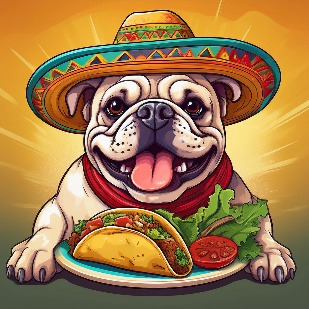 Bulldog Holding a Taco PNG Fun National Taco Day Dog Art - Etsy