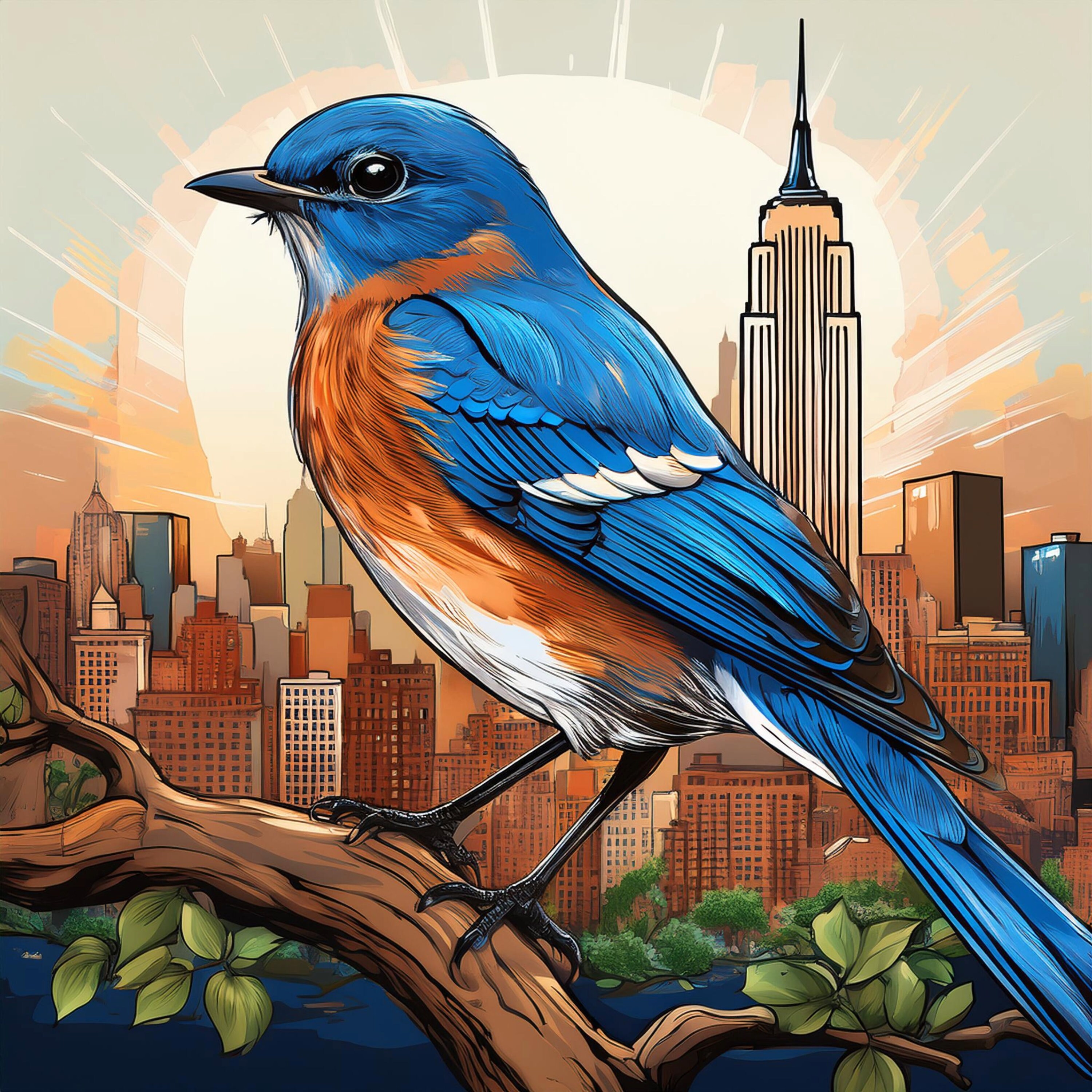 Eastern Bluebird on New York City Skyline PNG | State Bird and ...