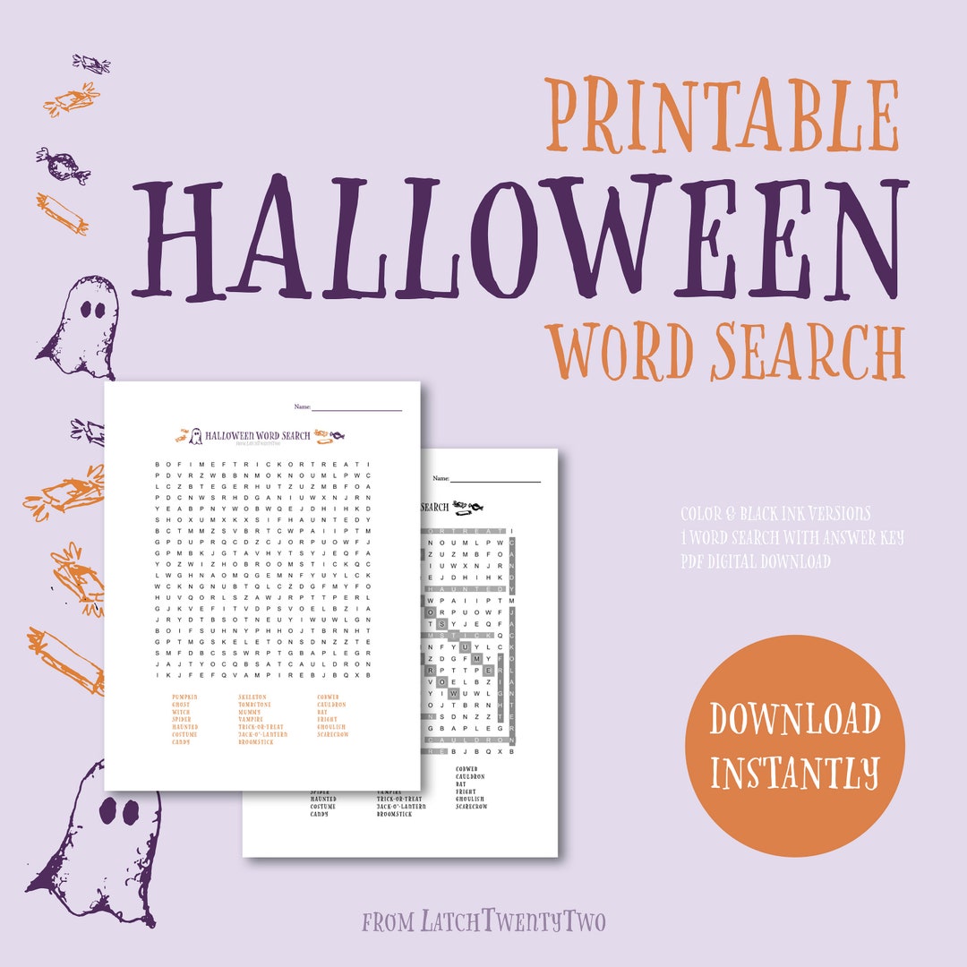 Printable Halloween Word Search Game for Classroom Party Activity Sheet ...