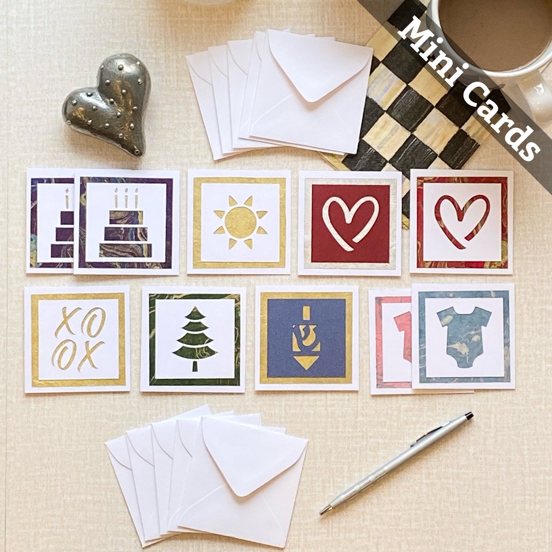 Set of 10 Mini Cards, Variety Pack of Handmade Paper Cut Note Card ...
