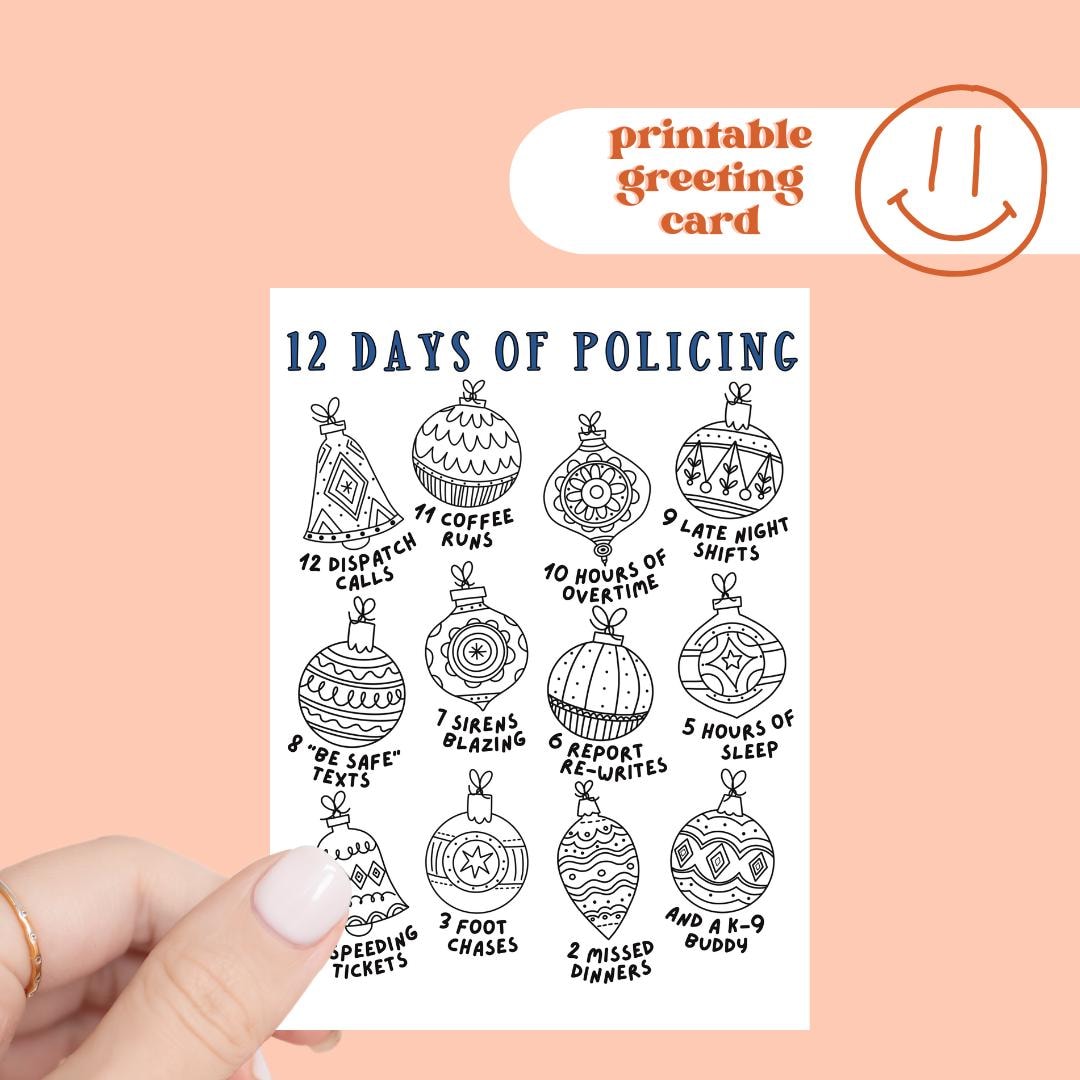 12 Days of Policing Printable Card, Printable Christmas Cards, Police ...