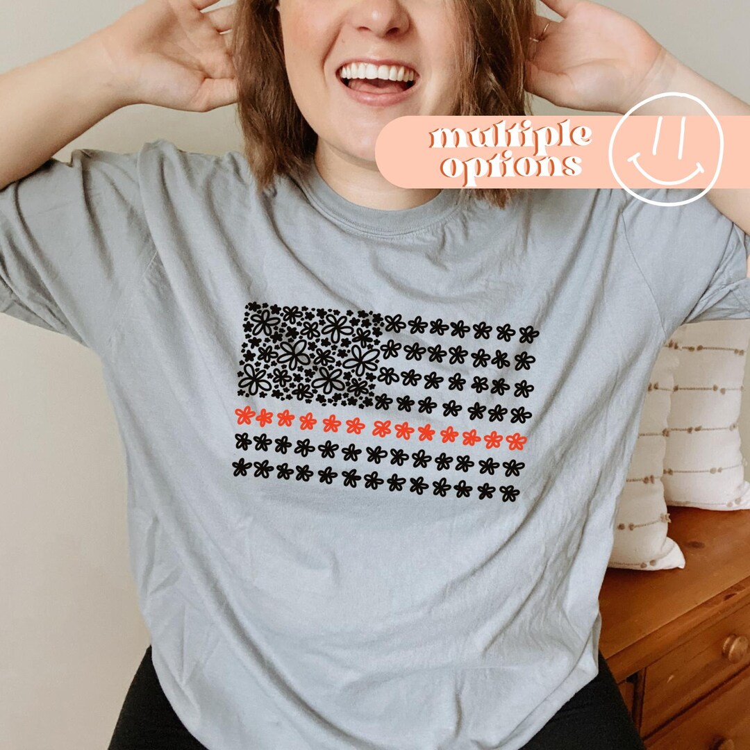 Thin Red Line Flower Flag Comfort Colors Tee, Fire Wife Gifts ...