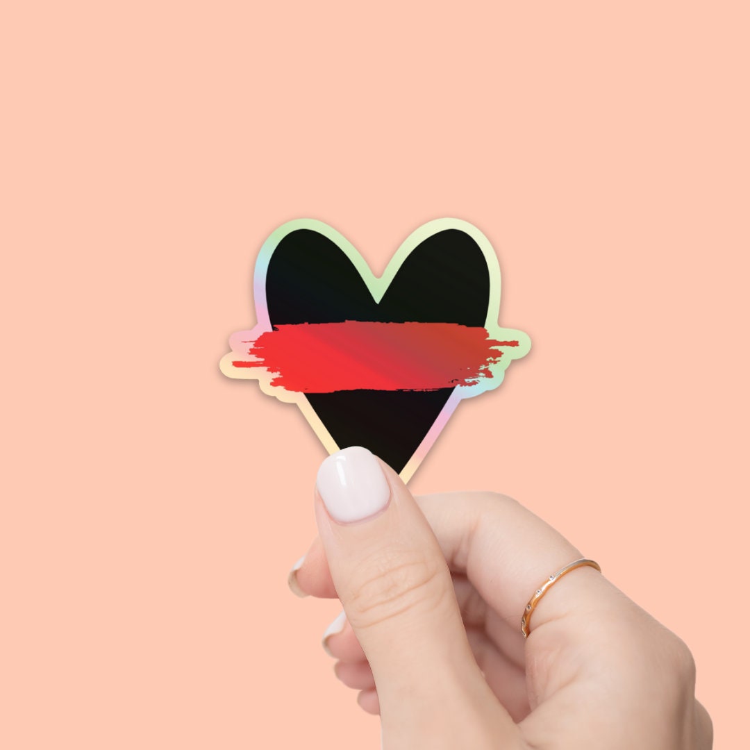 Thin Red Line Heart Sticker: Holographic Waterproof Vinyl - Etsy