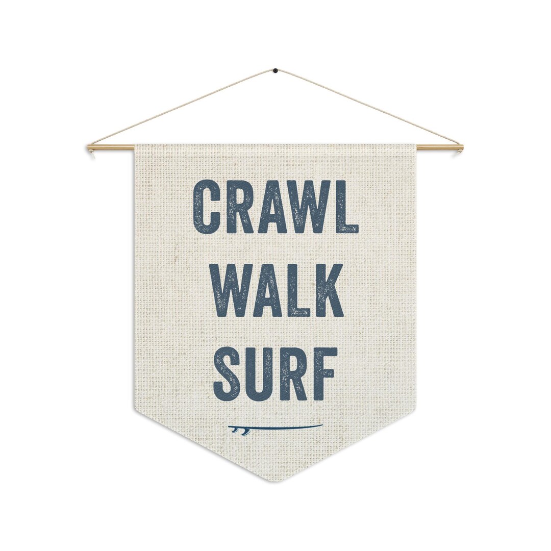 Crawl Walk Surf Nursery Flag – Coastal Baby Room Decor, Beige & Blue ...