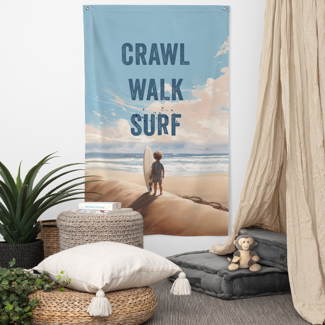 Crawl, Walk, Surf - EXTRA LARGE Nursery Wall Flag, Surf Baby Shower ...