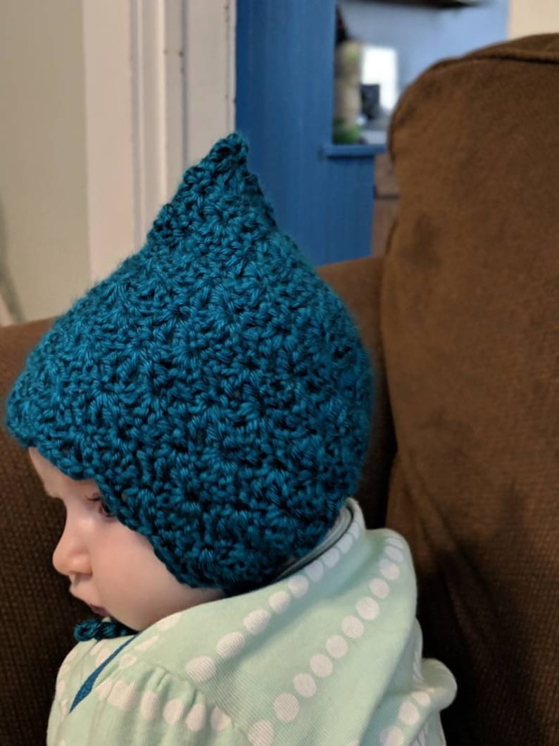Pixie Baby Bonnet Crochet Teal Blue Baby Bonnet 0-3 Months - Etsy