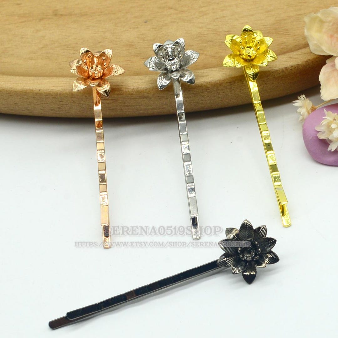 30pcs Filigree Bobby Pin Blanks, 15x6mm Flower Hair Pins, Hair Clip ...