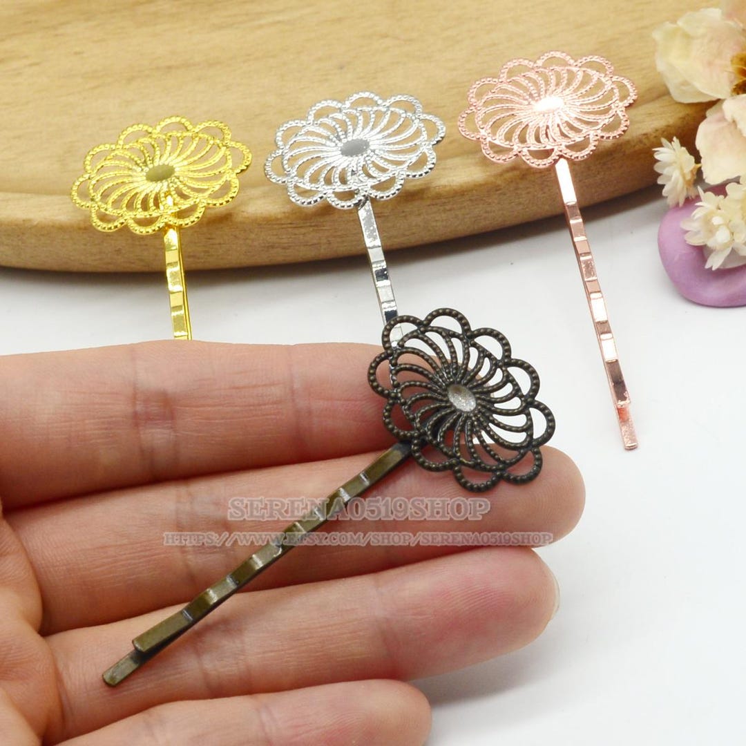 30pcs Filigree Bobby Pin Blanks, 19x26mm Flower Hair Pins, Hair Clip ...