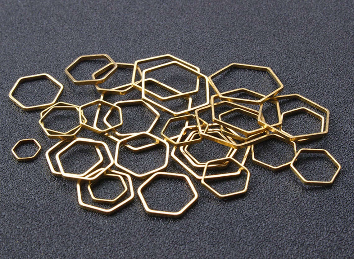 100pcs Raw Brass Hollow Hexagon Shape Pendant Charms Ear - Etsy