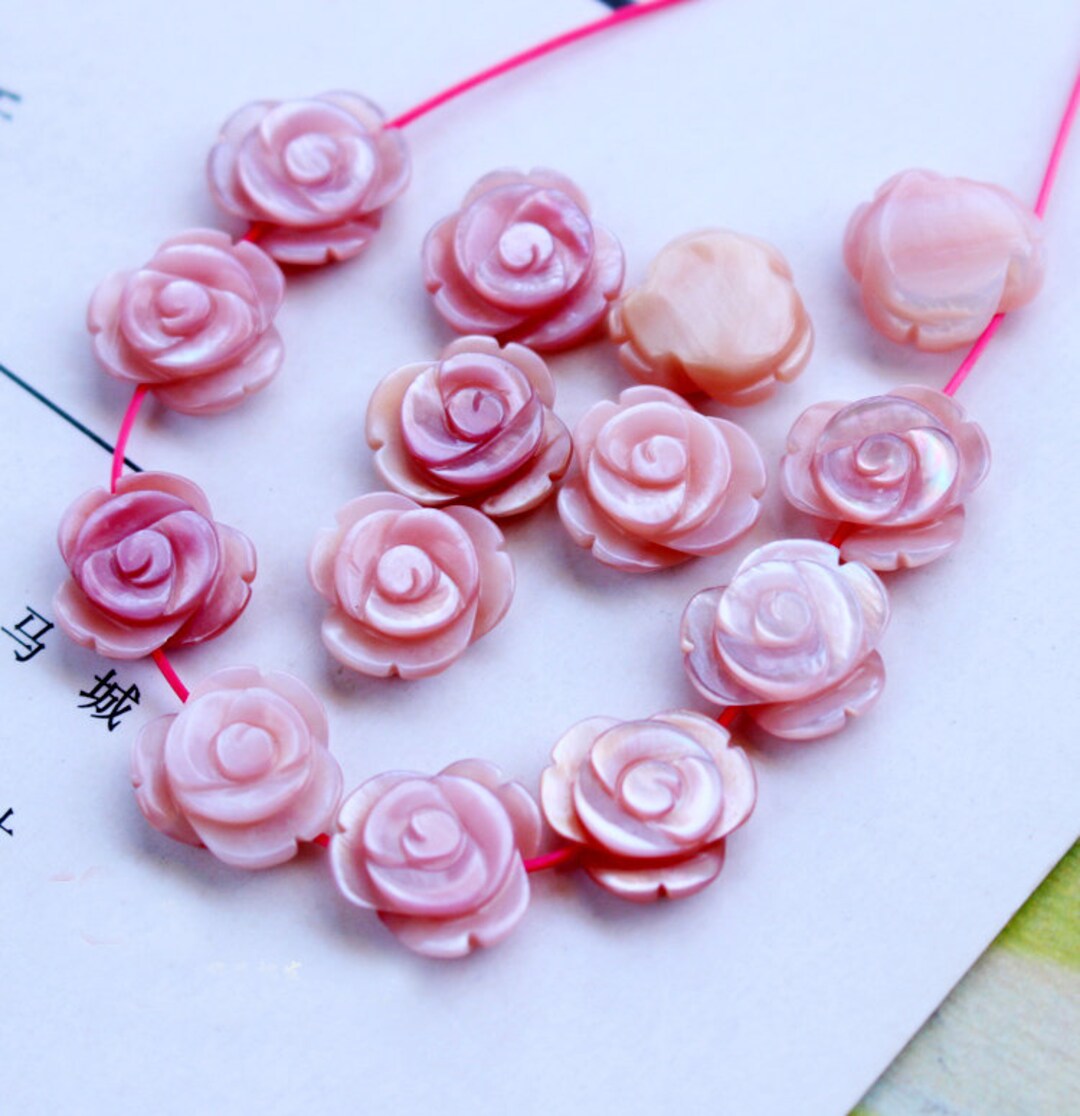 2pcs Pink Mother of Pearl Shell Flower Charms Pendants, Natural Mother ...