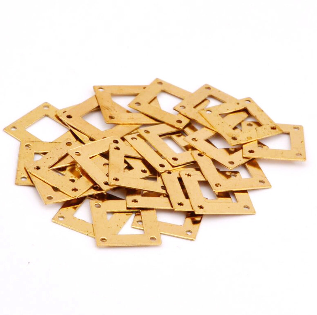 50pcs Raw Brass Double Hole Square Connectors - Raw Brass Earring ...