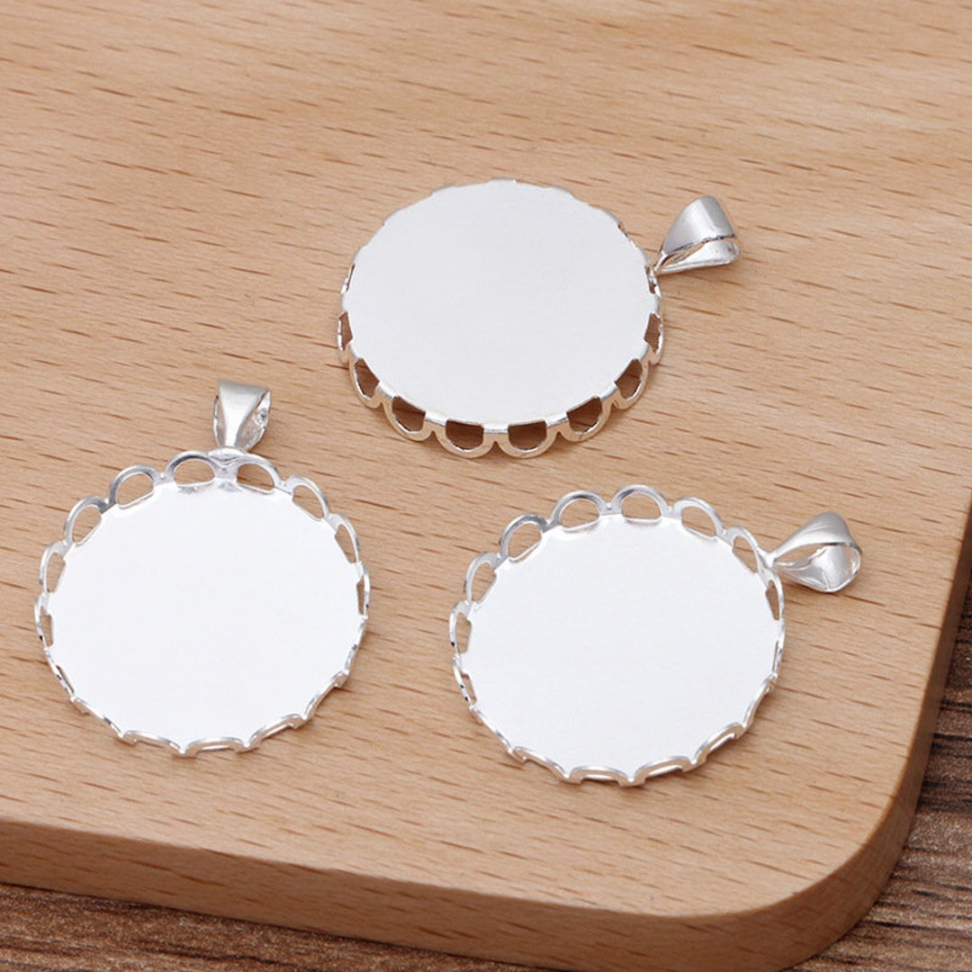 50pcs Brass Bezel Pendant Blanks 20mm, 25mm Cameo Settings, Silver ...