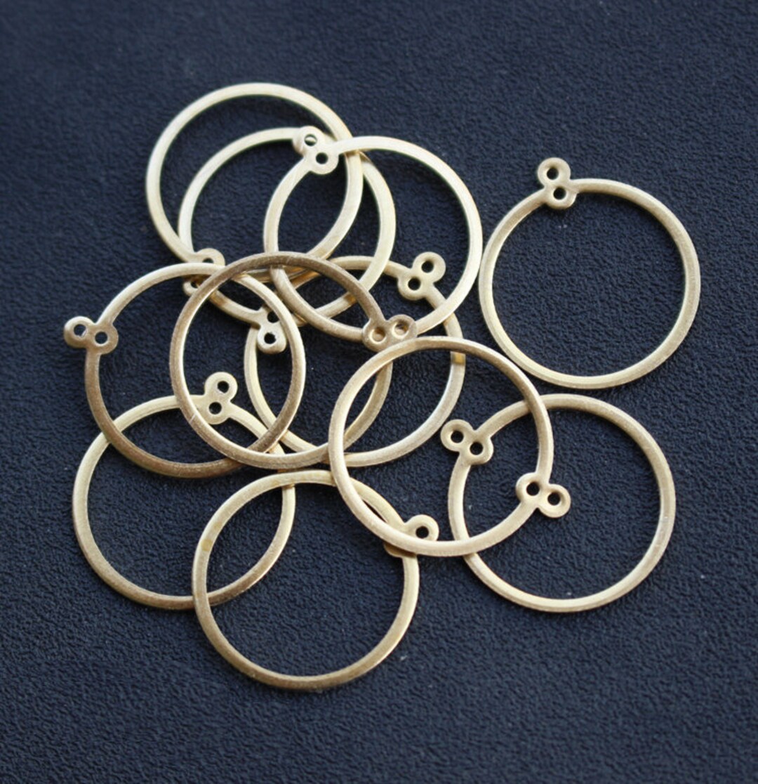 100pcs Raw Brass 2 Ring/loop Round Hollowed 20mm Flat Circle Pendant ...