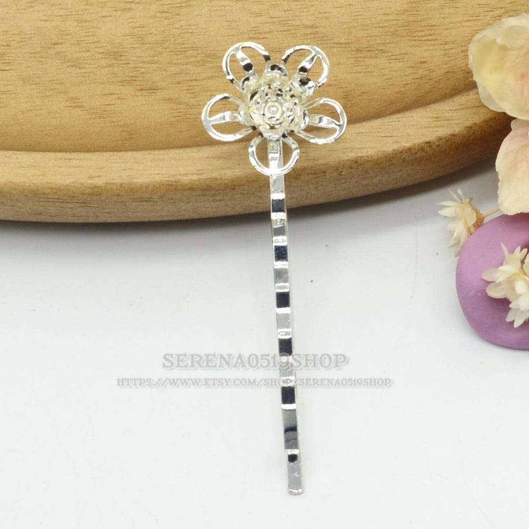 30pcs Filigree Bobby Pin Blanks, 18x7mm Flower Hair Pins, Hair Clip ...