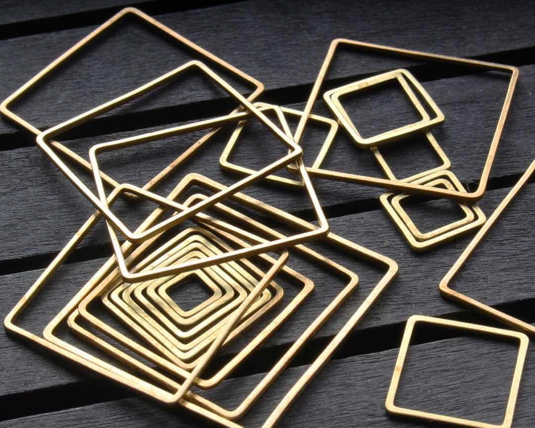 100pcs Raw Brass Hollow Square Pendant Charms -raw Brass Square Wire ...