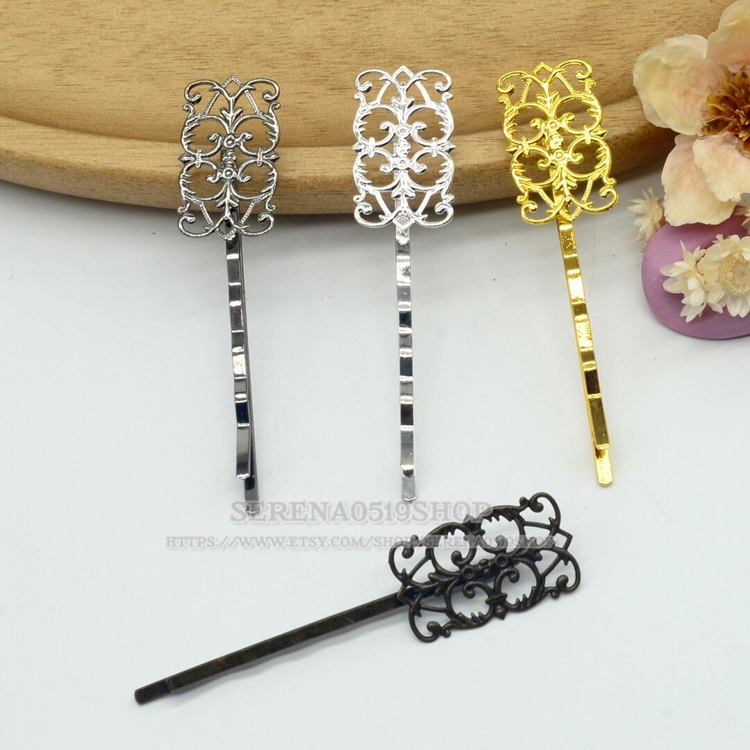 30pcs Filigree Bobby Pin Blanks, 15x25mm Flower Hair Pins, Hair Clip ...