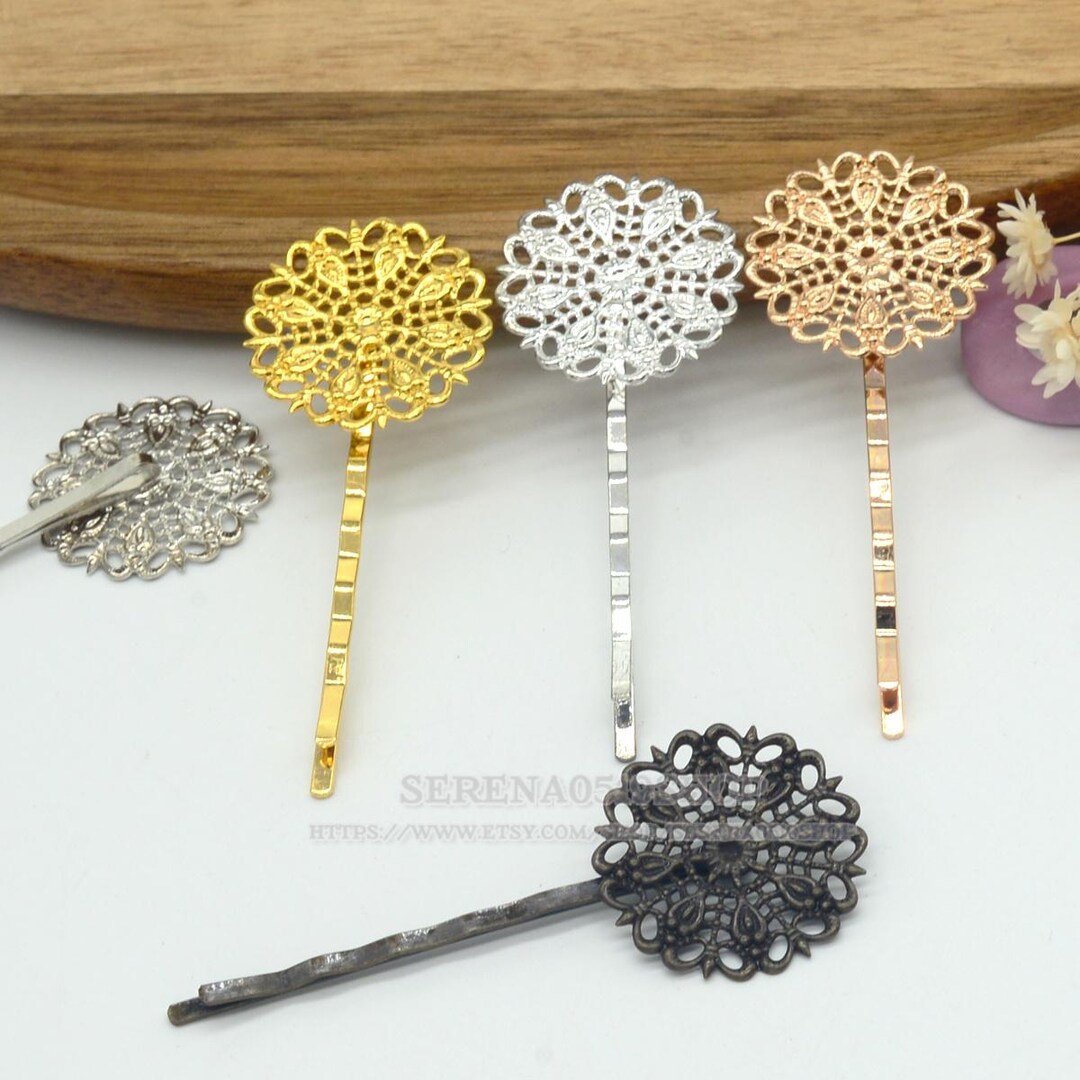 30pcs Filigree Bobby Pin Blanks, Antique Bronze Flower Hair Pins, Hair ...