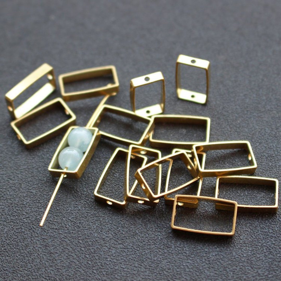 50pcs 8x14.5mm Raw Brass Rectangular Shape Pendant With 2 Hole- Brass ...