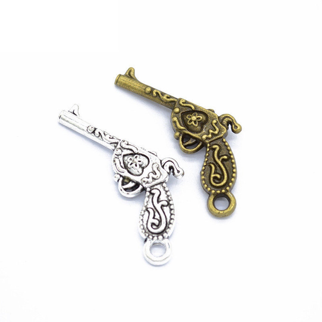 15pcs 42x25.5mm Antique Bronze/antique Silver Pistol Charm, Gun Charm ...
